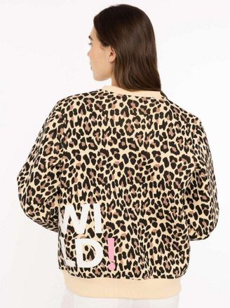 Zwillingsherz Hoodie WILD AOP Crew-Neck, Rippb&uuml;ndchen, Print vorne und hinten, Leomuster