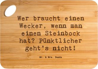 Mr. & Mrs. Panda Frühstücksbrettchen Spruch Steinbock Wecker - Geschenk, zuverlässiger, Persönlichkeit, Geschenke Astrologie, Schneidebrett, Horoskop, Sternzeichen, sc