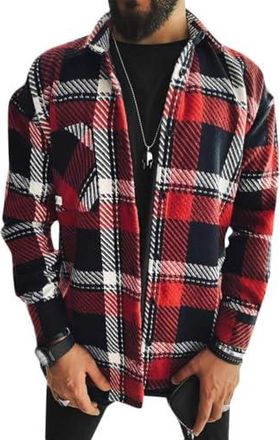 Minetom Chemises Homme en Flanelle Chemises À Carreaux Manches Longues Chemise Bucheron Carreaux Chemise en Flanelle B Rouge XL