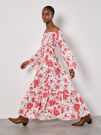 Apricot Maxikleid Floral Bardot Kleid mit Smokdetails