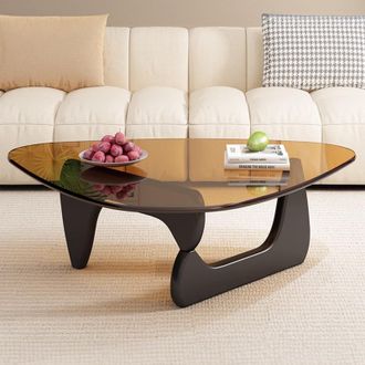 Generic Beistelltisch aus Massivholz, Tischplatte aus klarem Glas, moderner Vintage-Stil, ideal f&uuml;r Wohnzimmer, Terrasse