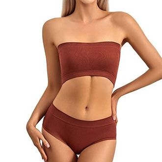 Generic Haut sexy sans bretelles avec soutien-gorge rembourr&eacute; - Ensemble de lingerie et ensemble de culottes carr&eacute;es - Rouge, caf&eacute;, taille unique