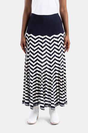Junya Watanabe Womens Long Chevron Knit Skirt Blue