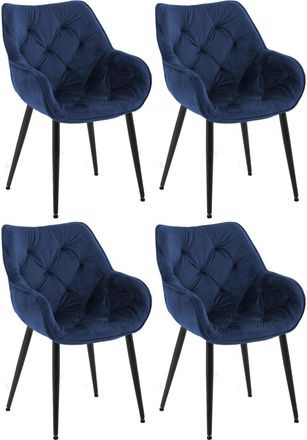 Clp 4er Set Stuhl Tanna Samt I Gesteppter Polsterstuhl I Esszimmerstuhl Mit Bodenschonern, Farbe:dunkelblau