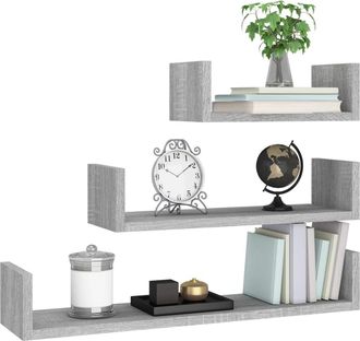 Generic 3X Wandregal U-f&ouml;rmig, H&auml;ngeregal, Lounge B&uuml;cherregal, Wandboard Dekoregal, Schweberegal, CD/DVD Regal, Wand Deko, Holzwerkstoff(Sonoma-Eiche 60x15x10