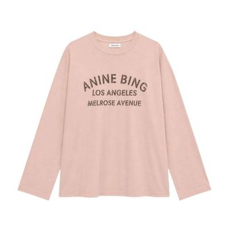 Anine Bing Ivan Long Sleeve Melrose Stencil - - Tops - Damen - Rosa - L