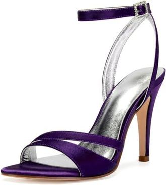 Generic Escarpins Femme Sandales Talon Heels Satin Chaussures De Mariage Mari&eacute;e Sexy Open Toe High Sandales 10.5CM,Dark purple,39 EU