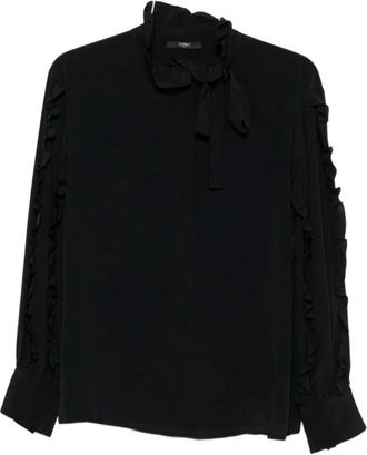 Seventy Femme, Blouses et Chemises, Noir, Taille: 38 FR Blouse &agrave; col montant volant&eacute;