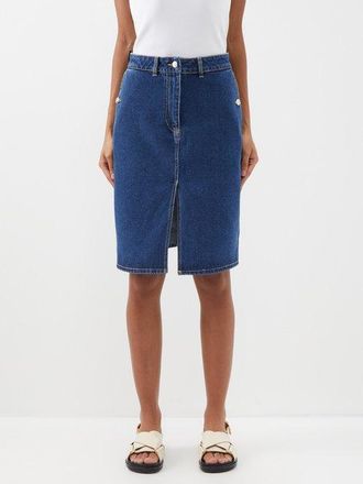 Saks Potts Zoe Front-slit Organic-cotton Denim Skirt - Womens - Mid Denim