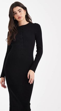 New Look Mittellanges Strickkleid in Schwarz mit Knopfleiste