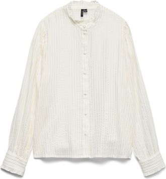 Vero Moda Damen Vmbumpy Ls Glitter Frill Shirt WVN Noos, Snow White, S