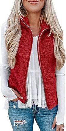 TOMWELL Femmes Gilet Chic Manteaux sans Manches Élégante Col Montant Fermeture Éclair en Peluche Décontracté Confortable Cardigan Veste Chaud Polaire Outwear 