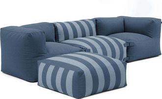 Oviala Garten-Ecksofa, gestreift, modular, 4-Sitzer, Blau Pacific - Mixi