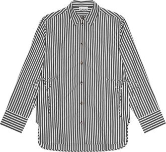 Ganni Gestreiftes Hemd aus Popeline - Schwarz