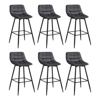 Woltu 6X Tabouret de Bar Style Bistro Chaise Haute pour Bar Assise rembourrée en Velours Doux avec Cadre en métal, Gris Foncé, BH143dgr-6