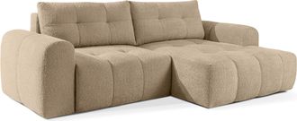 Konsimo Ecksofa RAVIA mit Schlaffunktion, Modern-Stil, Premiumqualit&auml;t aus EU, kompakte Gr&ouml;&szlig;e, Boucl&eacute;-Stoff, ausziehbare Liegefl&auml;che (193x150 cm) (beige, rech