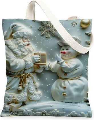 Generic Sacs fourre-tout en toile motif bonhomme de neige dhiver, sacs d&eacute;picerie r&eacute;utilisables, style vintage, l&eacute;gers et lavables avec bandouli&egrave;re pour le sho