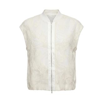 PESERICO Femme, Vestes, Blanc, Taille: 34 FR Gilet Brod&eacute; de Fleurs