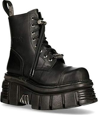 New Rock M-NEWMILI083-S21 Bottes de Combat Métalliques Unisexes en Cuir Noir Motard Militaire Goth Punk Chaussures6