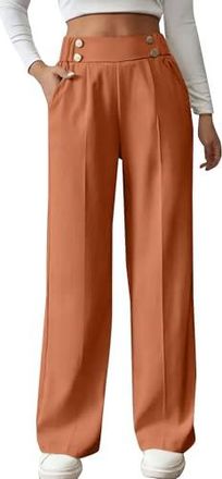 Generic Pantalon large pour femme - Taille haute - Coupe droite - Pantalon Palazzo &eacute;l&eacute;gant et d&eacute;contract&eacute; - Pantalon de travail d&eacute;contract&eacute; - Taille &eacute;lastique