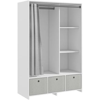 HOMCOM Armoire penderie armoire de rangement avec tringle rideaux 3 tiroirs en tissu amovibles 105 x 48 x 160 cm blanc-Blanc