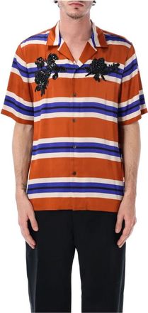 Dries Van Noten Homme, Chemises, Orange, Taille: M Chemise Ray&eacute;e &agrave; Manches Courtes