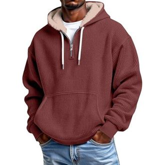 Generic Sweat &agrave; capuche pour homme avec fermeture &eacute;clair 1/4 - Confortable - Manches longues - Pull dext&eacute;rieur - Couleur unie - Pull en tricot - Haut d&eacute;contra