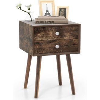 Costway Nachttisch mit 2 Schubladen, Nachtschrank f&uuml;r Boxspringbett, Beistelltisch aus Holz, Nachtkonsole Nachtkommode f&uuml;r Wohnzimmer, Schlafzimmer, 40 x 40