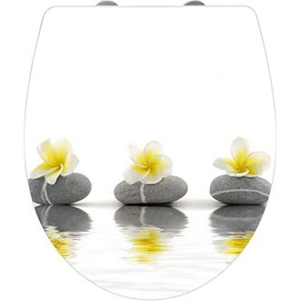 WENKO WC-Sitz Hochglanz Acryl Stones with Flower, High Gloss Oberfl&auml;che, hygienischer Toilettendeckel mit Absenkautomatik, aus antibakteriellem Duroplast, 3