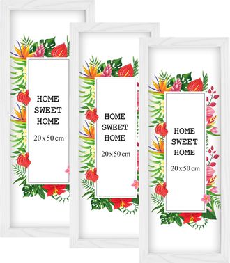 MG Design Set aus 3 Wei&szlig; Bilderrahmen 20 x 50 cm - Aus echtem Holz mit Acrylglas, zum Aufh&auml;ngen & Aufstellen, f&uuml;r Fotos, Poster & Puzzle