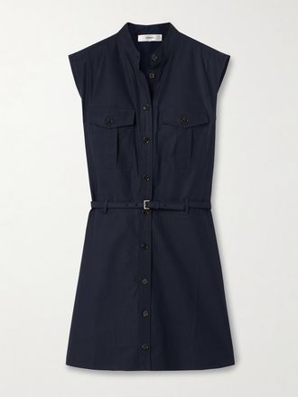 Frame Denim Mini-hemdblusenkleid Aus Baumwollpopeline Mit Gürtel - Blau