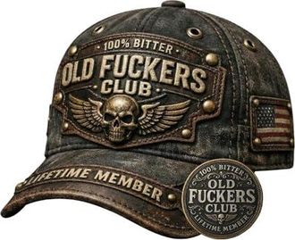Generic Old Fuckers Club Chapeau &laquo; 100% Bitter Lifetime Member &raquo;, chapeau vieilli, casquette r&eacute;glable avec pi&egrave;ces de monnaie, unisexe