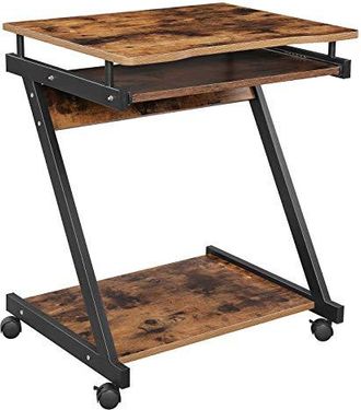 Vasagle Computertisch In Z-Form, Schreibtisch, Kompakter B&uuml;rotisch, Einfache Montage, R&auml;der Mit Bremsen, Vintage-Braun, 60 x 48 x 73 Cm