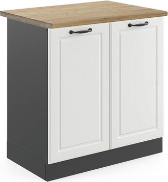 Vicco Spülenunterschrank R-Line, Weiß Landhaus/Anthrazit, 80 cm, AP Eiche