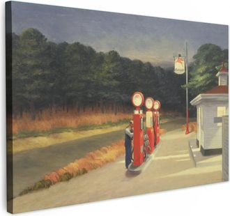 MuchoWow Leinwand Bilder, Einzigartige Wanddeko mit Rahmen, Benzin - Edward Hopper, Wandbilder Wohnzimmer, Deko Schlafzimmer 60x40 cm