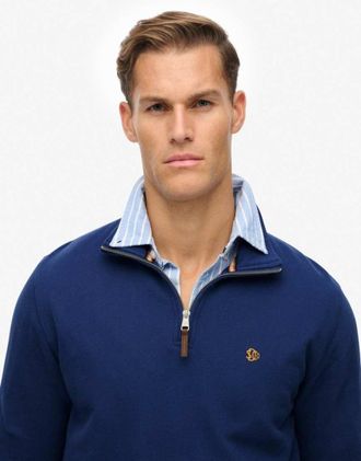 Superdry Pull preppy &agrave; col zipp&eacute; - Bleu marine