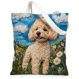 Generic Sac fourre-tout en toile pour le shopping 33 x 38 cm, style tricot&eacute;, sac d&eacute;picerie r&eacute;utilisable pour femme, animal domestique, plage, esth&eacute;tique, d&eacute;co