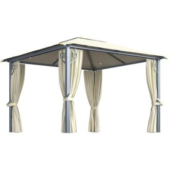 vidaXL Vidaxl - Tonnelle 3x3 m cr&egrave;me avec rideaux et lumi&egrave;res LED - Aluminium et acier r&eacute;sistant - Toit en tissu Oxford anti-UV - 4 parois lat&eacute;rales incluses