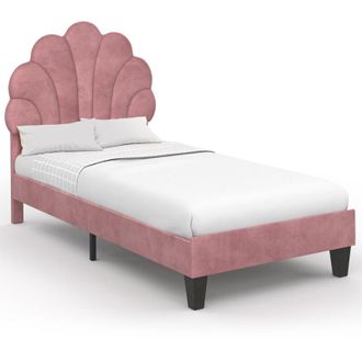 IDMarket Einzelbett Muschel 90 x 190 cm AMANDA mit Unterbett aus Samt in Puderrosa