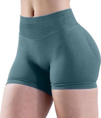 Generic Short de motard taille haute pour femme, sans couture avant, short doux dissimul&eacute; pour yoga, entra&icirc;nement, gym, short extensible pour femme, Vert, XL