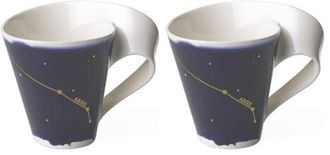 Villeroy & Boch NewWave Stars Becher mit Henkel, formsch&ouml;ne Tasse mit Widder-Motiv, Premium Porzellan, sp&uuml;lmaschinengeeignet, wei&szlig;/blau, 300 ml (Packung mit 2)