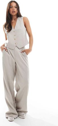 Object Elegante Hose in Hellgrau mit Nadelstreifen und weitem Bein, Kombiteil-Weiß