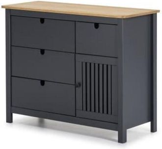 Les Tendances Commode 1 porte 4 tiroirs 100x40x80 cm en pin gris et naturel - SPATY