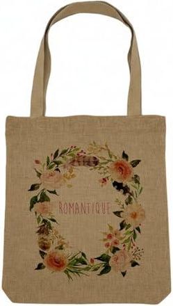 Fabulous Sac Shopping Tote Bag Aspect Lin - Romantique Dessin Couronne de Fleurs Saint Valentin - Sac de Courses Toile Epaisse 360g Beige Naturel Cabas Port&eacute; E