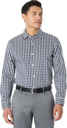 Amazon Essentials Herren Langärmliges, knitterfreies Regular-Fit-Stretch-Anzughemd, Weiß Vichy-Muster, XXL