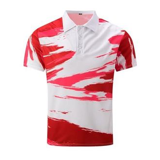 Generic Polo &agrave; manches courtes imprim&eacute; &agrave; carreaux pour homme, rouge, XL