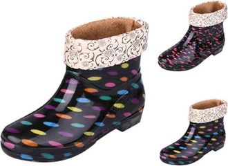 Generic Wellington Bottines courtes en caoutchouc imperm&eacute;ables &agrave; enfiler pour femme - Antid&eacute;rapantes - Chaudes et confortables - Chaussures de pluie avec doub