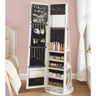 Songmics Songmics - Armoire à Bijoux pivotante sur Pieds, 3-en-1 pour cosmétiques, Placard beauté, avec miroirs, étagères, Serrure, Style Nordique scandinave