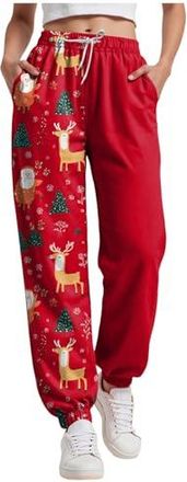 Generic Pantalon de jogging athlétique taille haute pour femme, pantalon dentraînement sur le thème de Noël, pantalon dentraînement avec poches et cordon de s