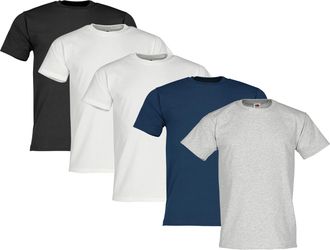 Fruit Of The Loom Heavy Cotton Tee Shirt 5er-Pack Herren, 2xWhite+1xBlack+1xNavy+1xGrey, 3XL